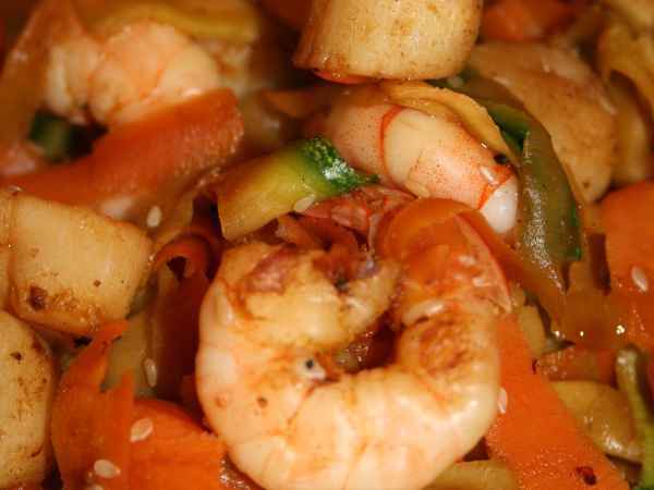 Recette de wok aux légumes et crevettes