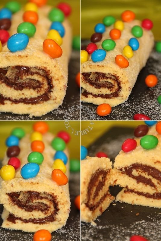 Recette de biscuit roulé au nutella et aux m&m's