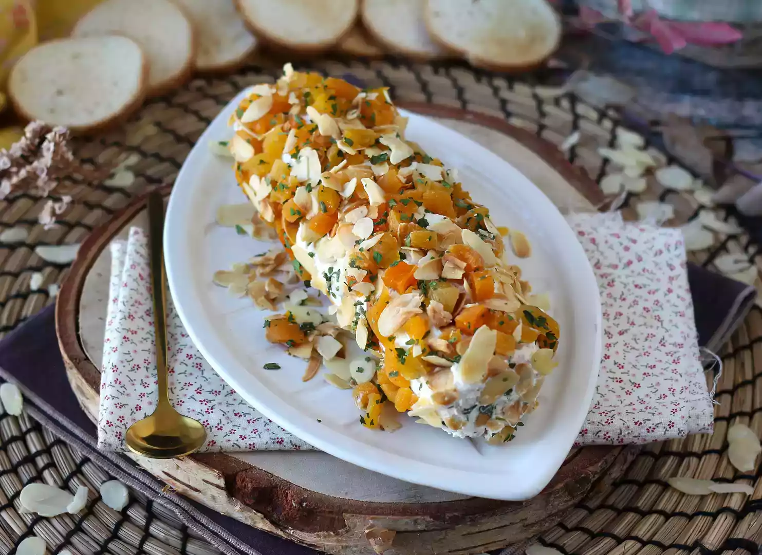 Recette bûche fromage frais, abricots et jambon sec
