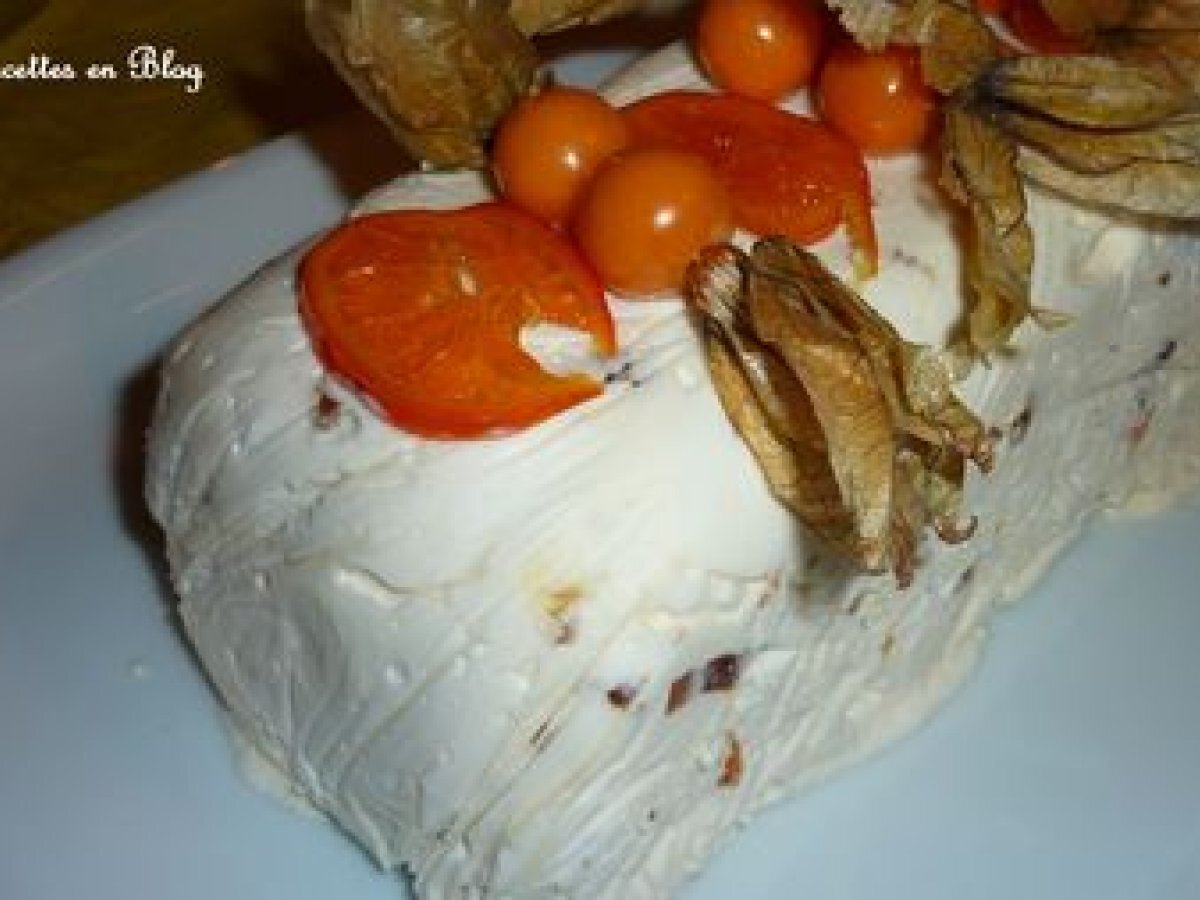 Recette bûche nougat glacé safran, dattes, clémentine