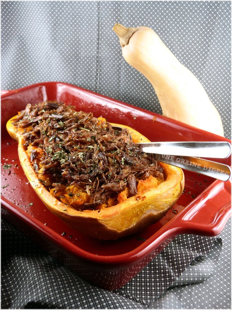 Recette de butternut farcie au confit de canard