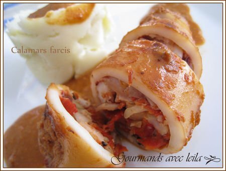 Recette : calamars farcis fruits de mer, purée olive