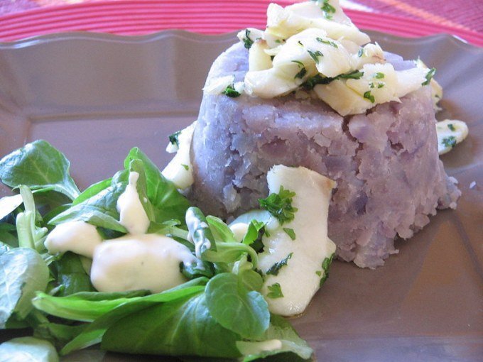 Chiquetaille de morue et pommes de terre bleues - Recette Ptitchef