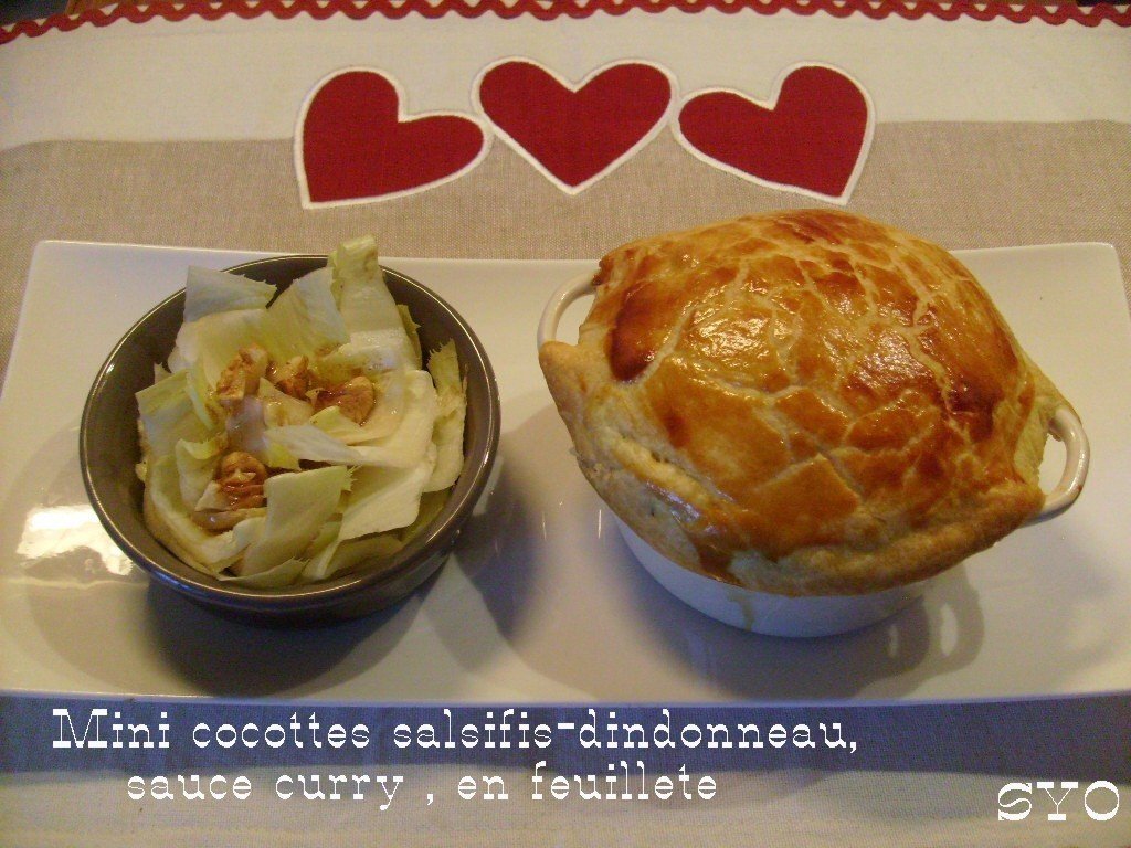 Cocottes salsifis dindonneau en feuilleté de mamigoz. - Recette Ptitchef