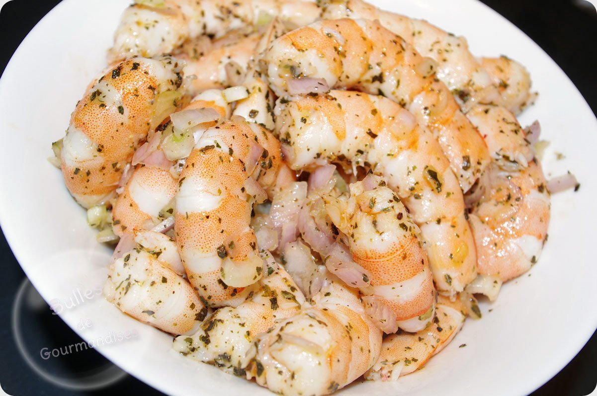 Recette de crevettes roses marinées au basilic
