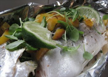 Recette dorade, poivron grillé, vin blanc & cresson