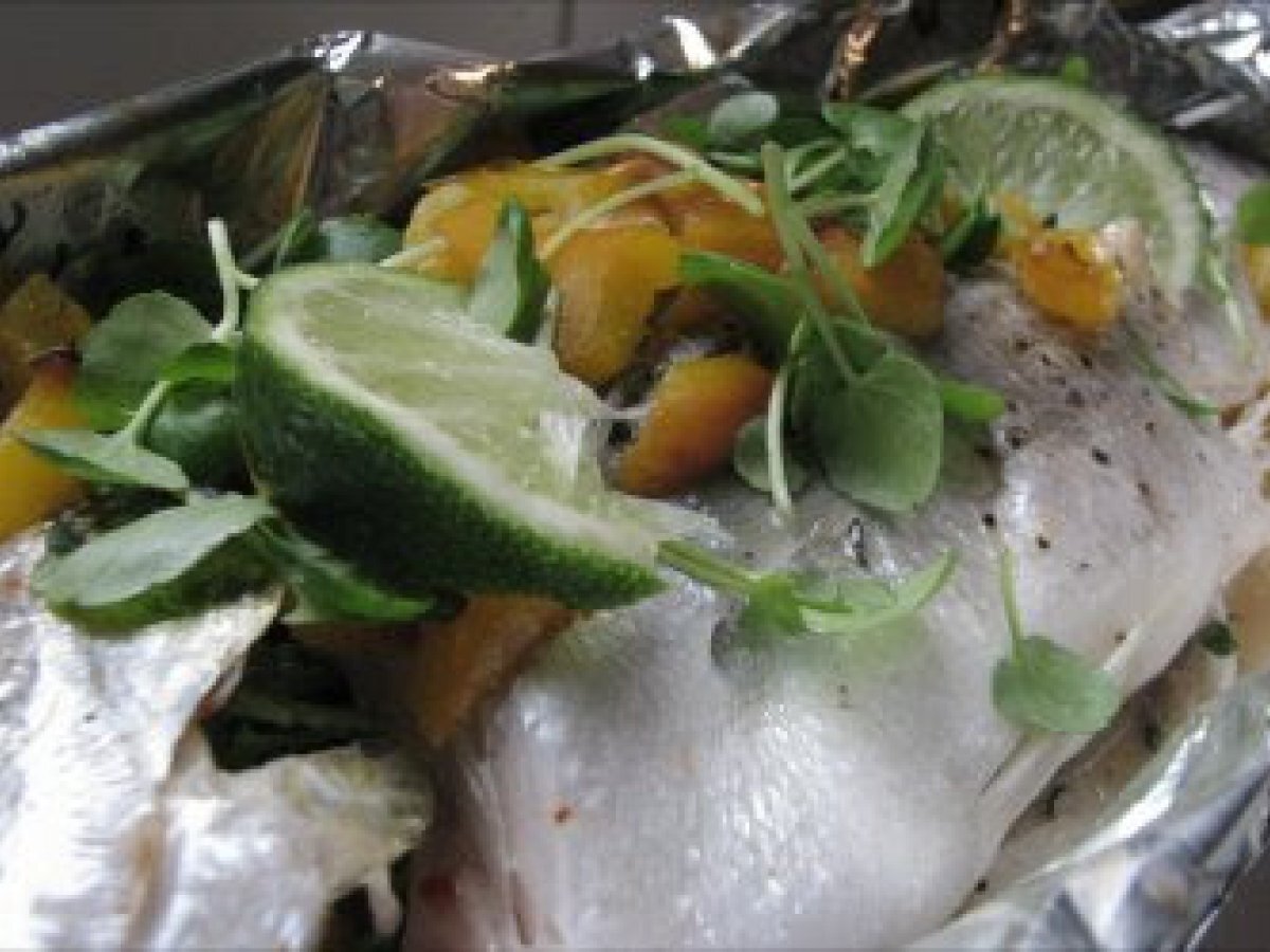 Recette dorade, poivron grillé, vin blanc & cresson
