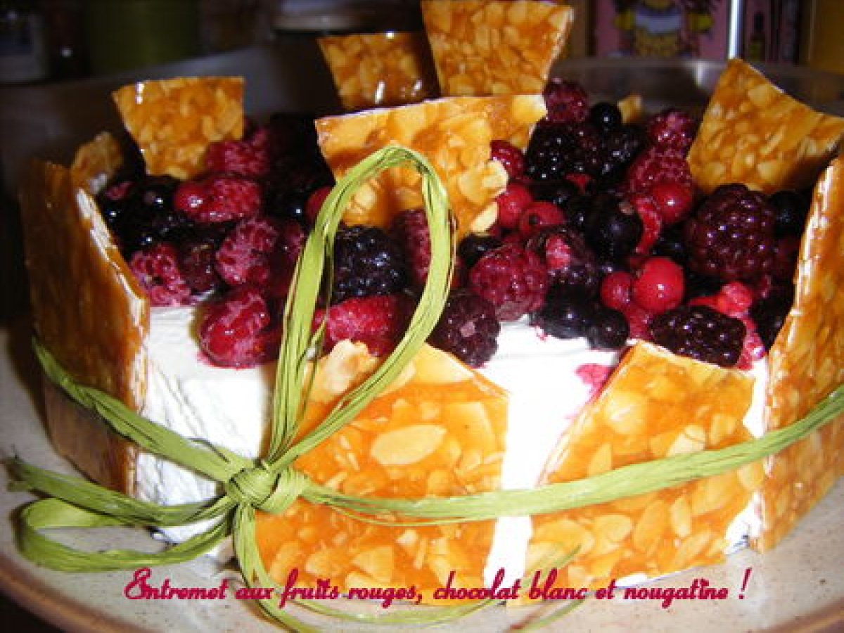 Entremet fruits rouges, chocolat blanc et nougatine . - Recette Ptitchef