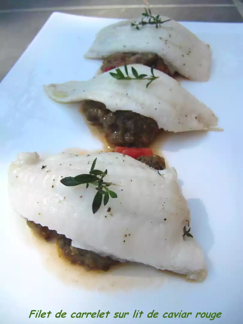 Recette de filet de carrelet et caviar d'aubergines rouges