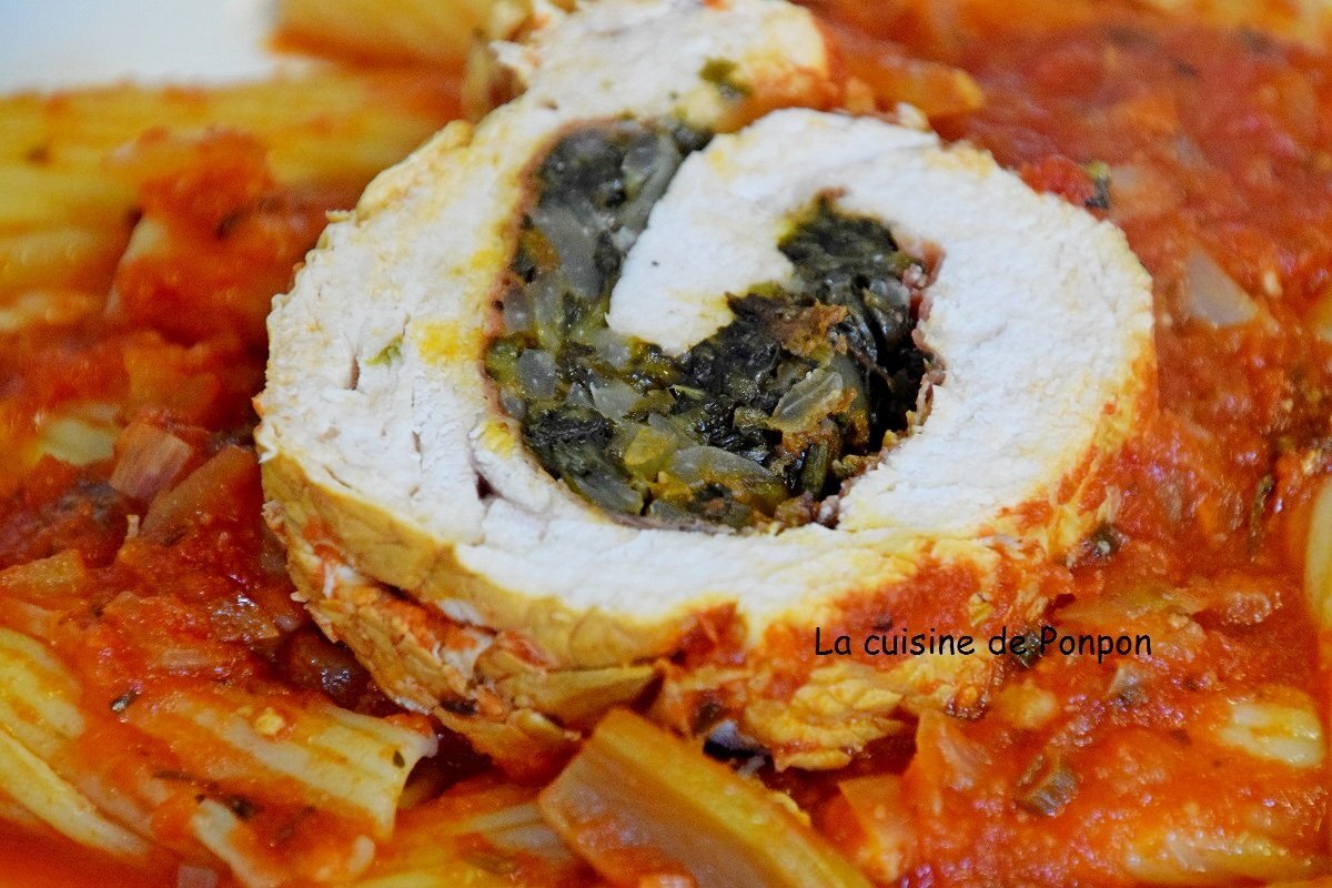 Filet de dinde farci aux pissenlits et crème de tomate - Recette Ptitchef