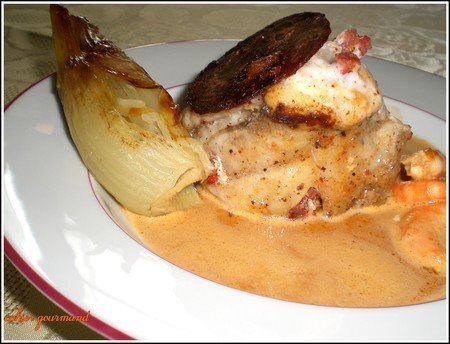 Recette de lotte au chorizo, coulis de crevettes et fenouil