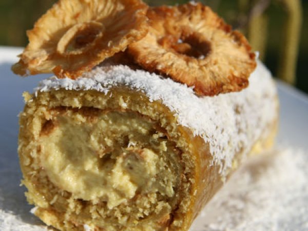 Recette génoise roulée ananas et noix de coco