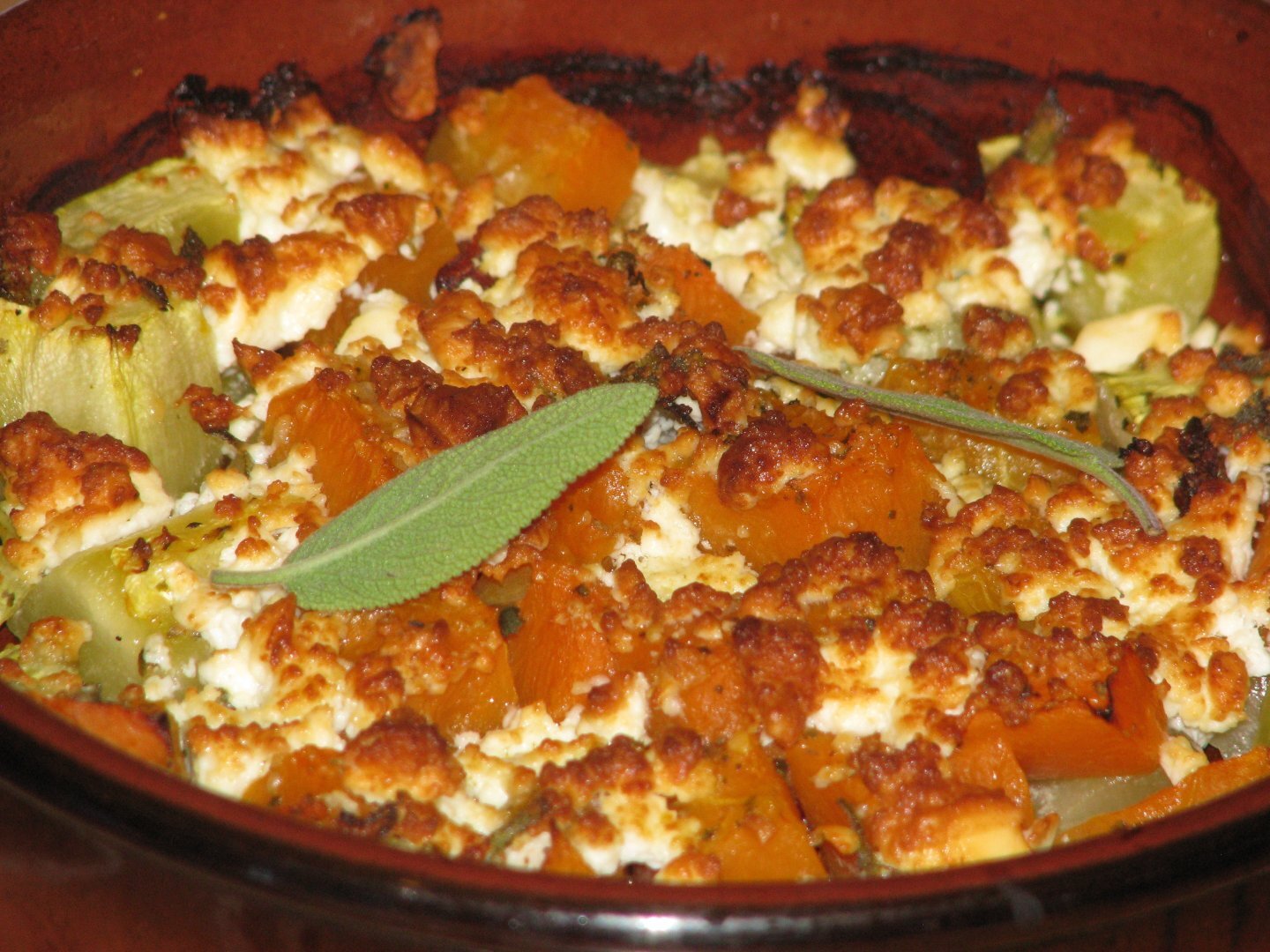 Recette de gratin de potiron, courgette et féta