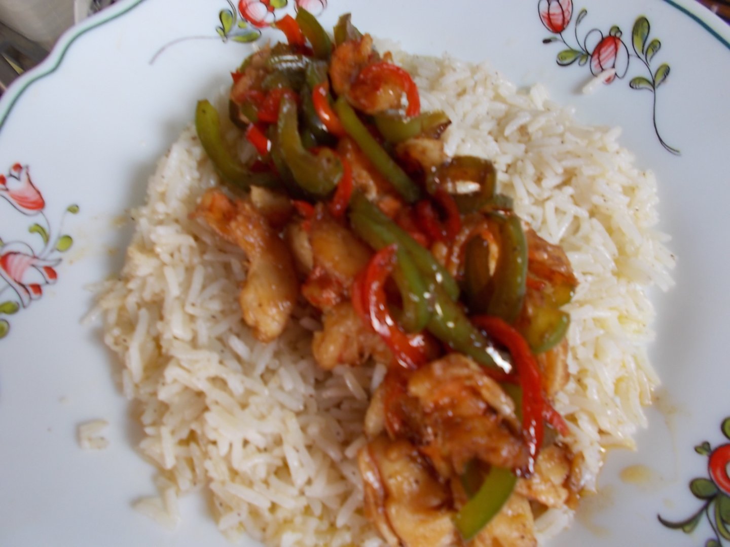 Recette crevettes chinoises, riz basmati & poivrons