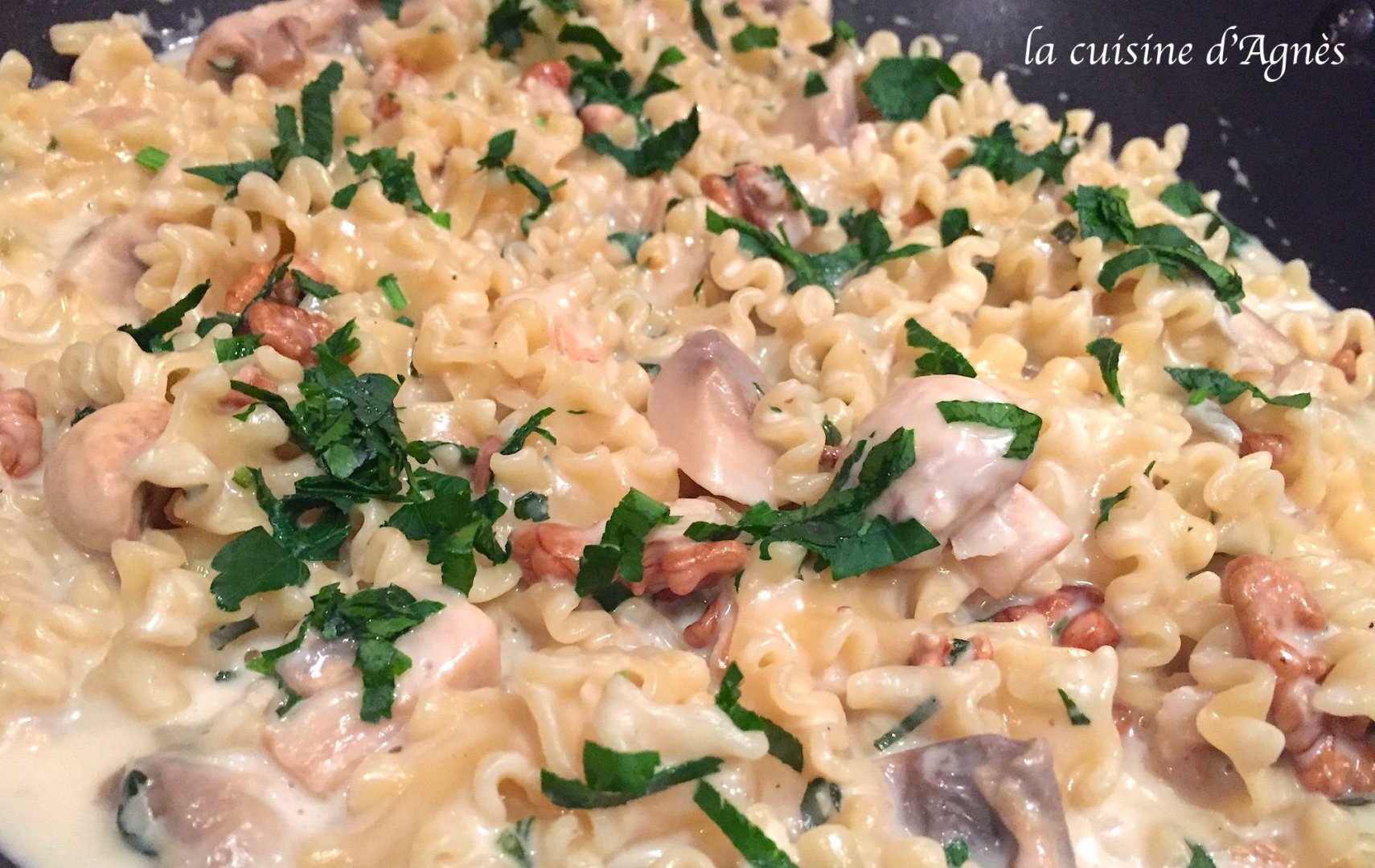 Recette de one pot pasta gorgonzola et champignons