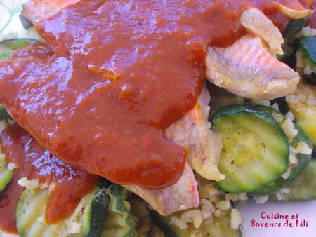 Recette : filet de rouget en papillote, courgette, poivrons