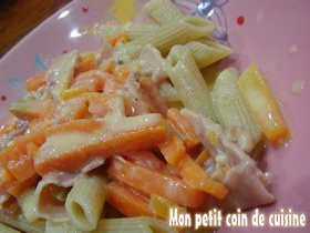 Recette de pâtes à la crème, fromage et carottes