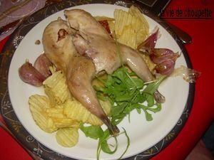 Recette de perdrix rôtie sur canapé, ail en chemise