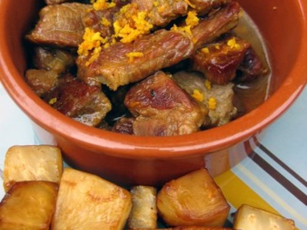 Porc confit a l'orange, celeri-rave caramelise au sirop d'erable ...