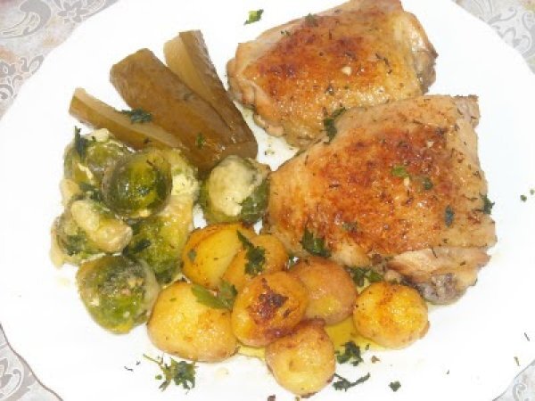 Recette : poulet, choux de bruxelles et pommes de terre