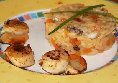 Recette risotto chorizo, chipirons et saint-jacques