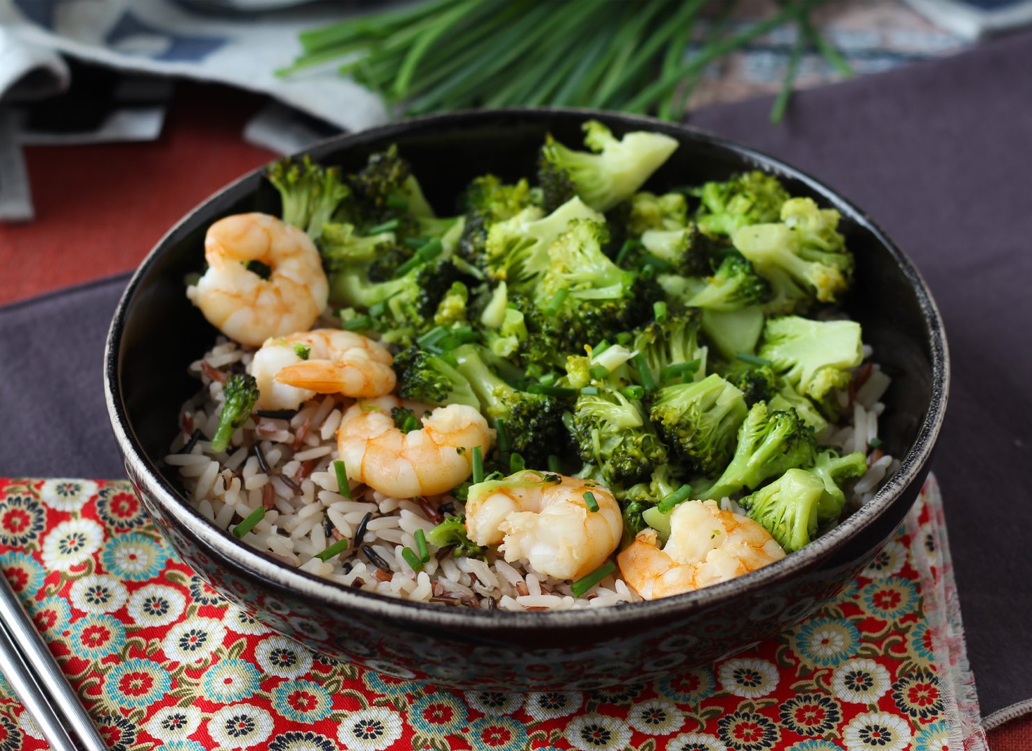 Recette : riz complet, brocolis et crevettes équilibré