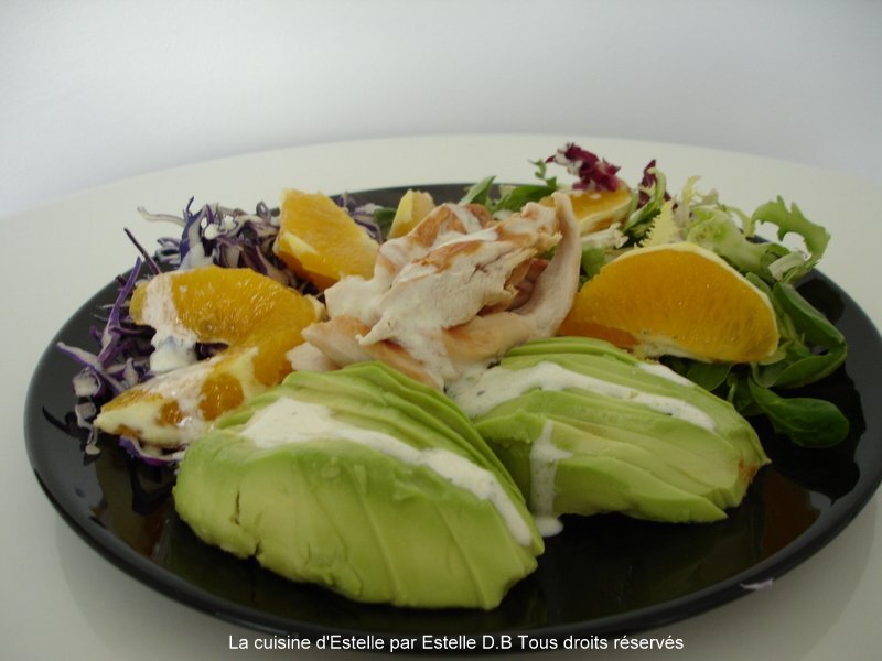 Recette de salade légère au poulet, avocat et orange