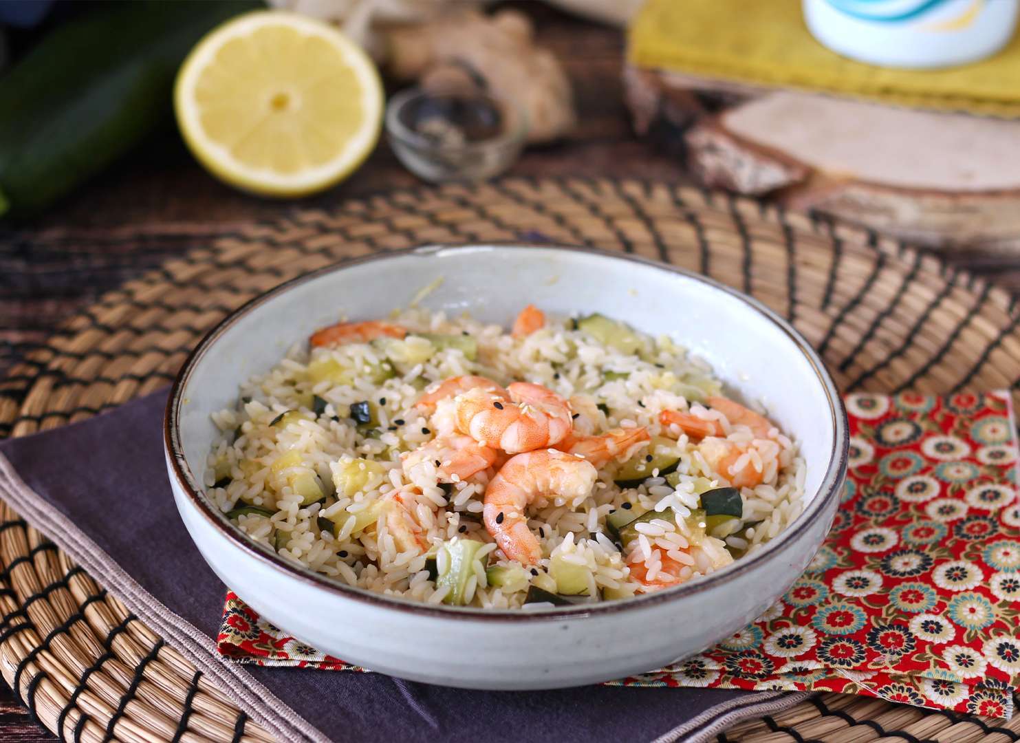 Recette salade riz crevettes, courgettes et gingembre