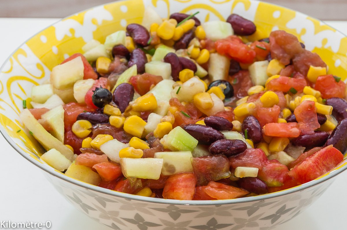 Recette salade tomates, concombre, haricots rouges, maïs