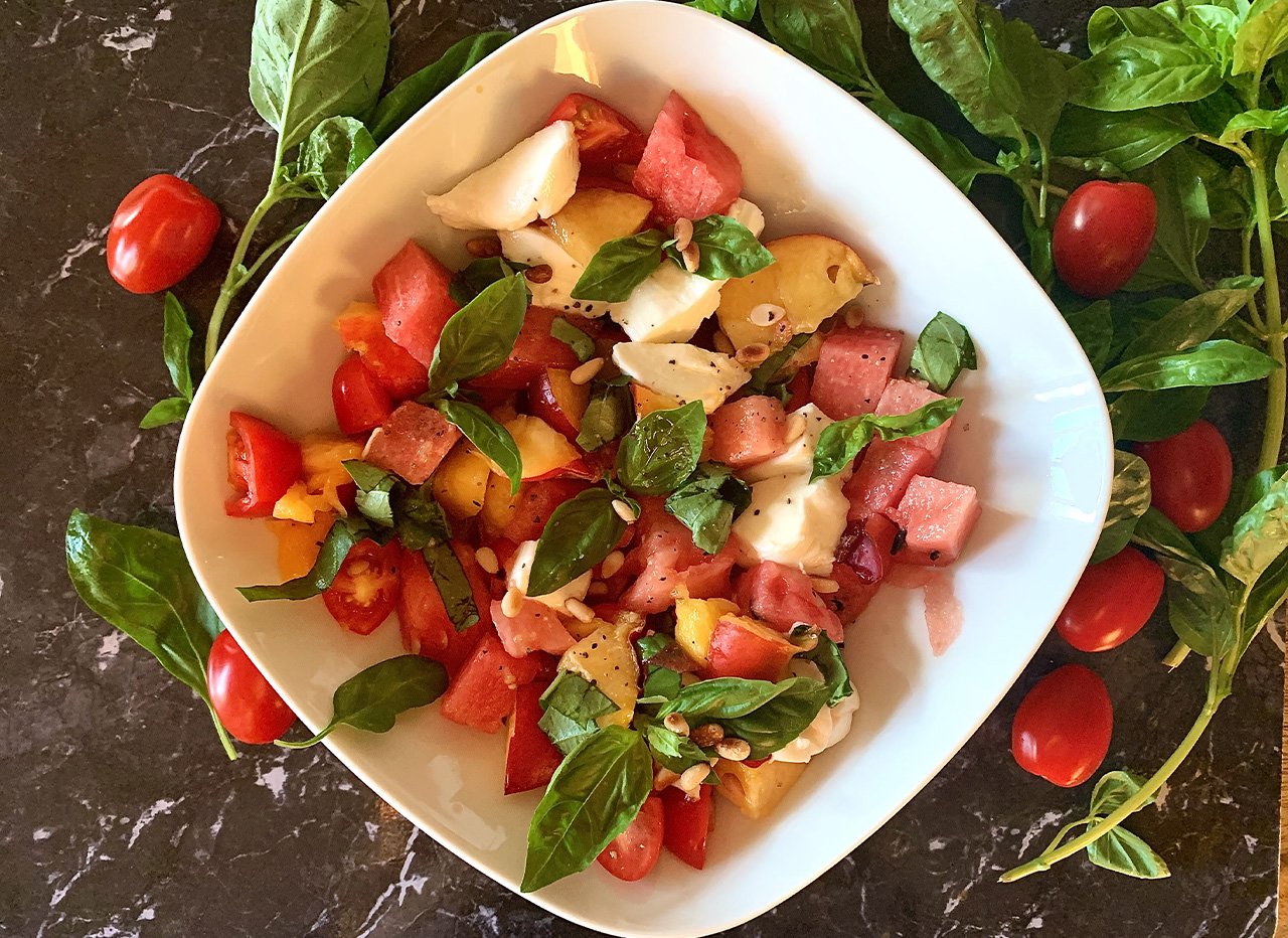 Recette salade d'été : pastèque, tomate, brugnon
