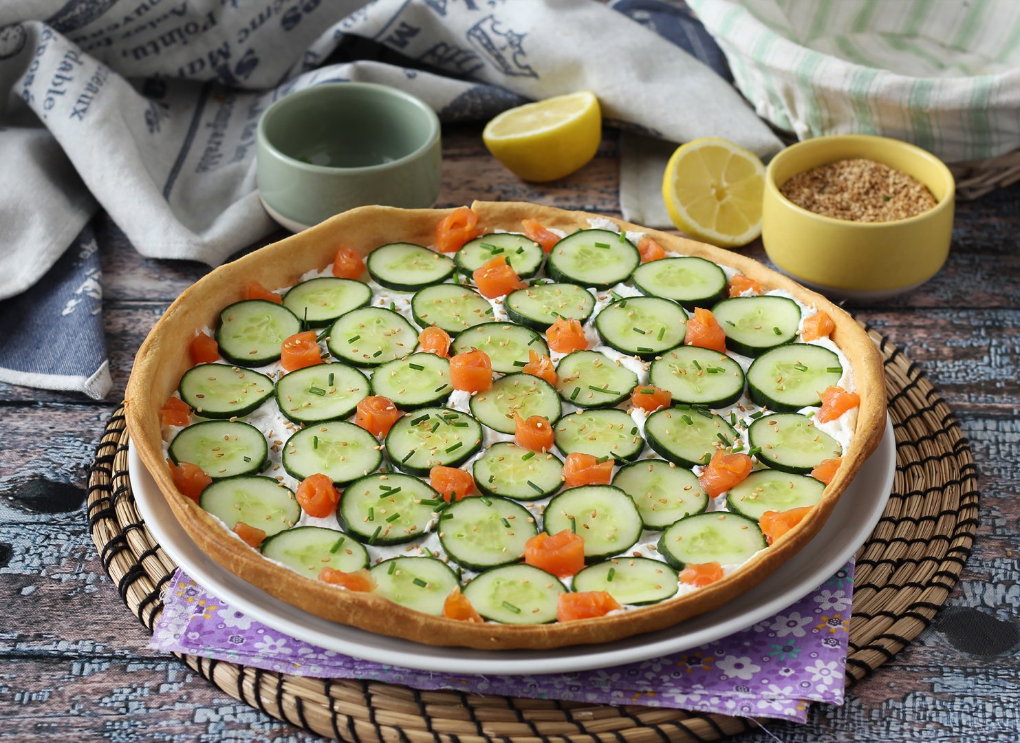 Tarte d'été ricotta, concombre et saumon fumé recette