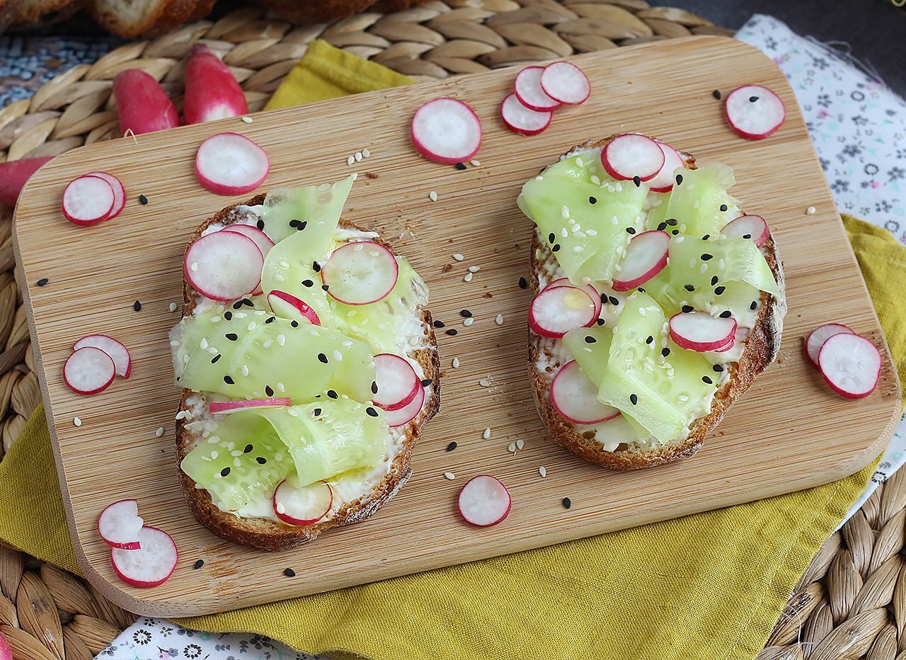 Recette tartines fromage frais, concombre et radis