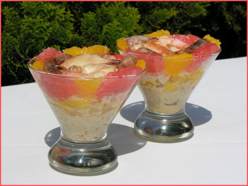 Recette verrine crabe crevettes agrumes et ananas