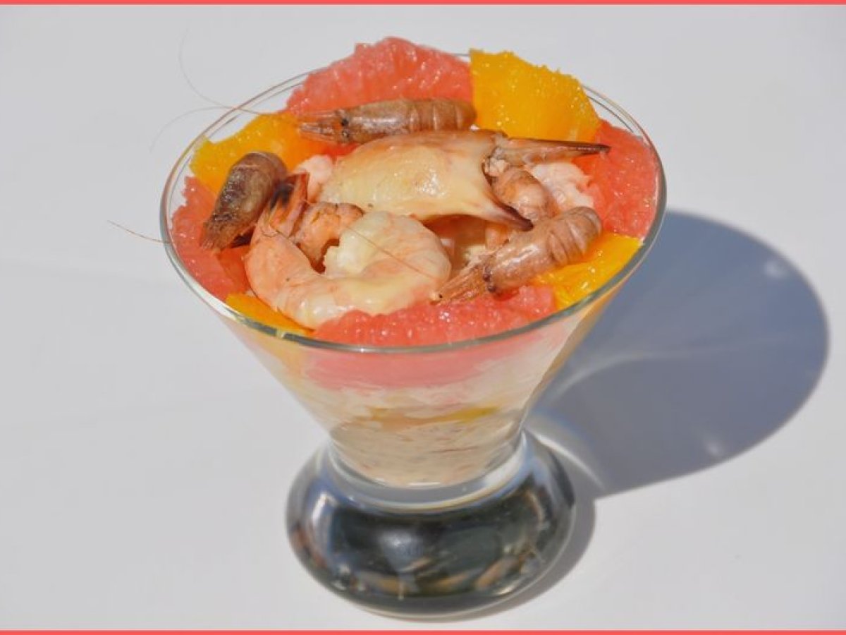 Recette verrine crabe crevettes agrumes et ananas