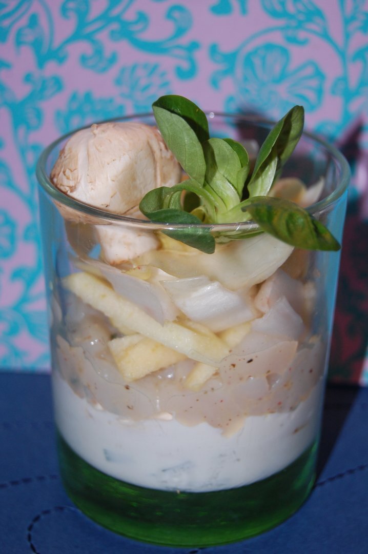 Recette de verrine salée : saint-jacques, pommes, endives