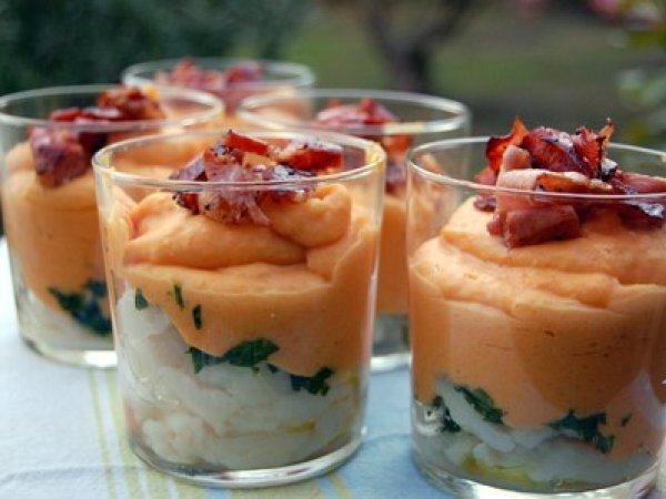 Recette de verrines poisson, potiron et croustillants bacon