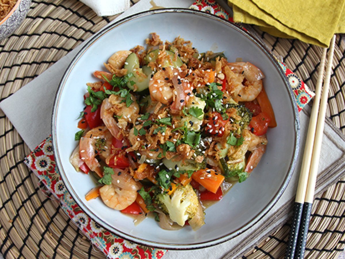 Recette de wok aux légumes et crevettes