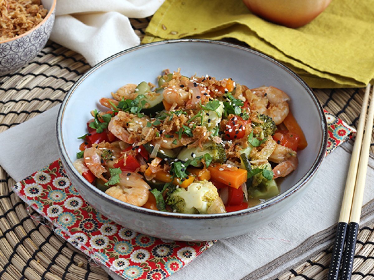 Recette de wok aux légumes et crevettes