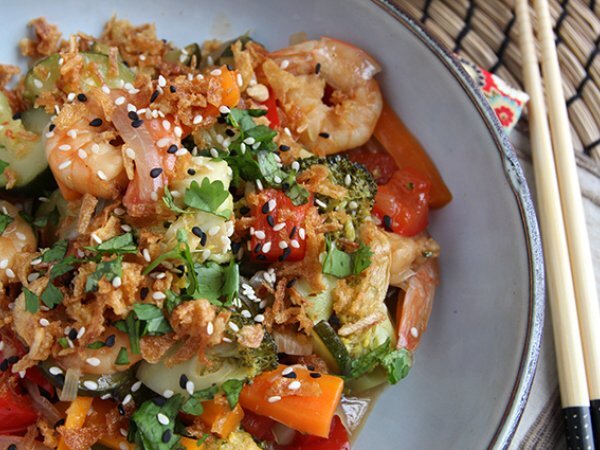 Recette de wok aux légumes et crevettes